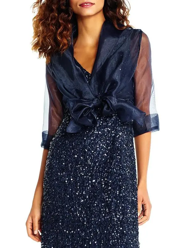 Adrianna Papell Organza Tie Front Wrap Jacket - Midnight