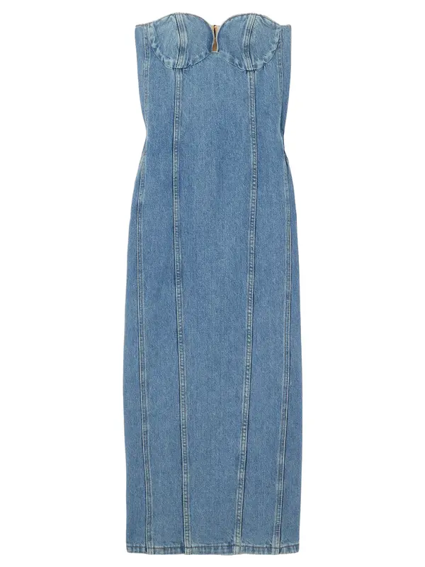 Magda Butrym Strapless Denim Midi Dress - Blue