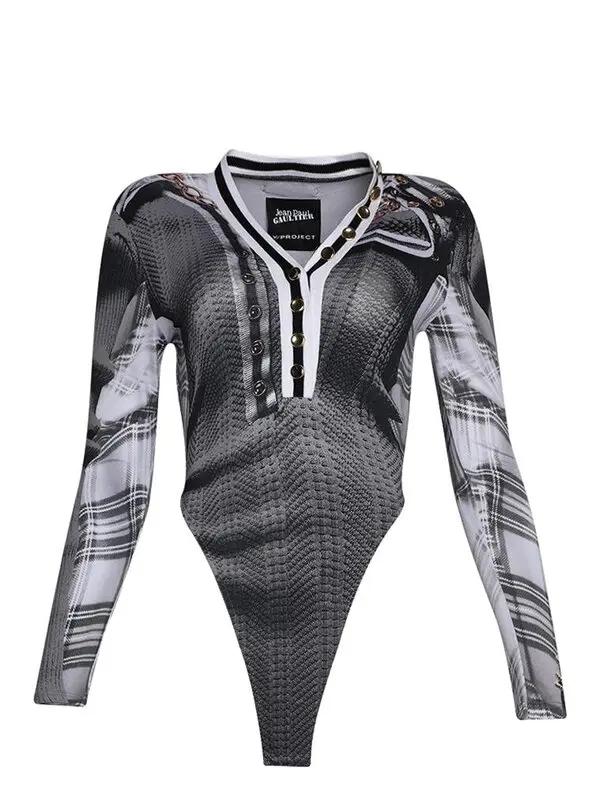 Y/project X Jean Paul Gaultier Trompe-l'oeil Cardigan Bodysuit - Grey