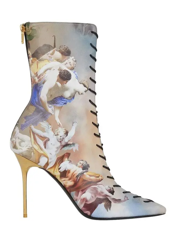 Balmain Graphic-print Ankle Boots - Neutrals