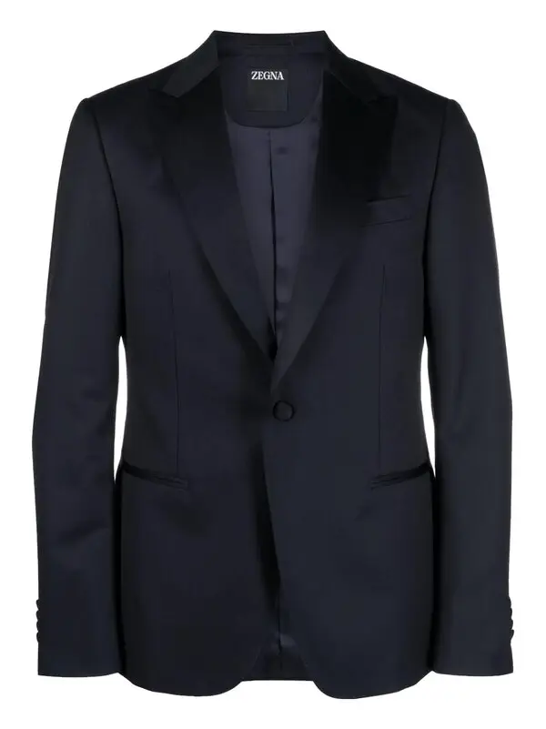 Zegna Logo-patch Single-breasted Blazer - Blue