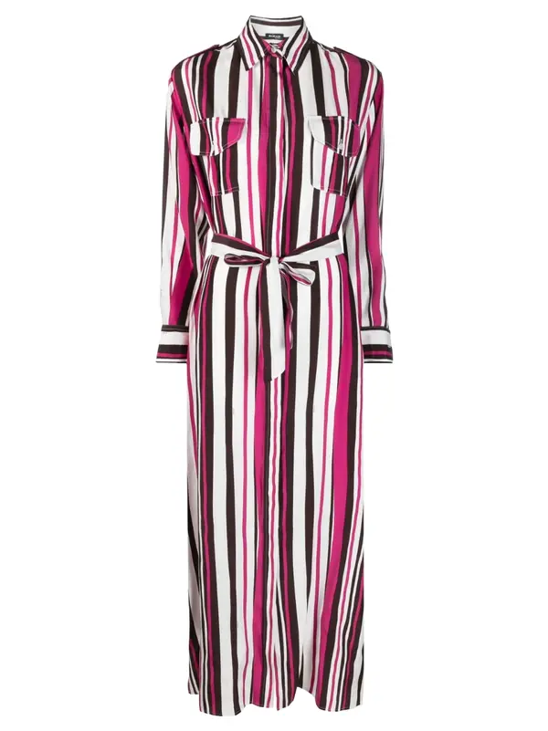 Kiton Striped Silk Shirt Dress - Pink