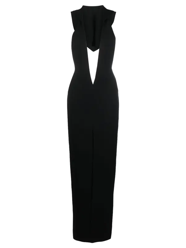 MONOT V-neck Hooded Gown - Black