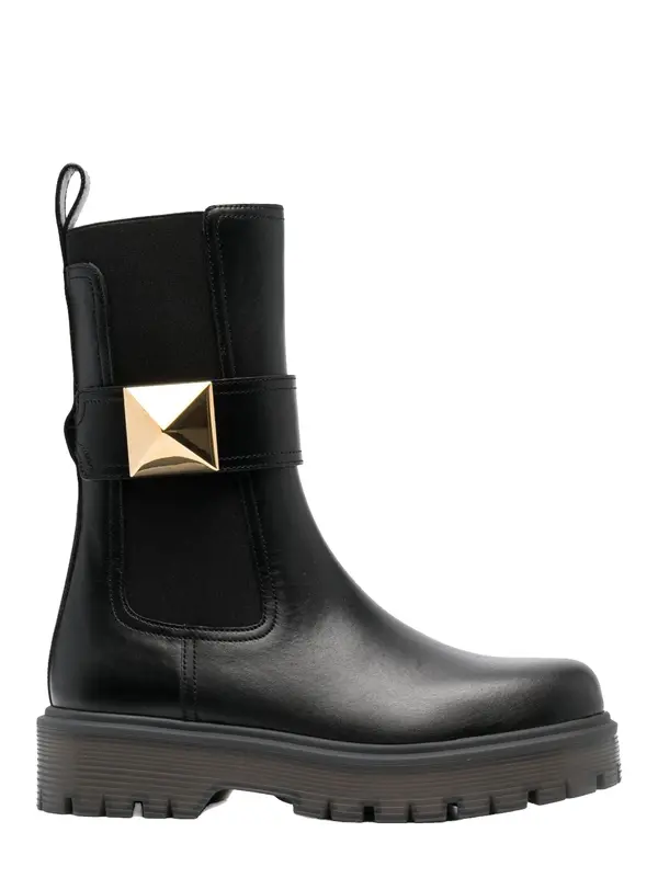 Valentino Garavani Stud-embellished Leather Boots - Black