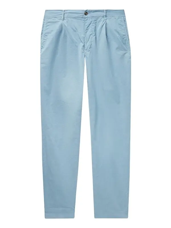 SLOWEAR Tapered Pleated Stretch-cotton Gabardine Trousers - Blue
