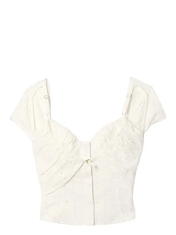 Jacquemus Tovallo Cutout Broderie Anglaise Linen-blend Bustier Top - Ecru
