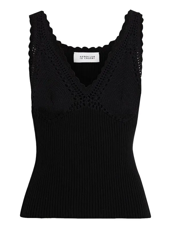 Derek Lam 10 Crosby Sia Crochet-trimmed Ribbed Top - Black