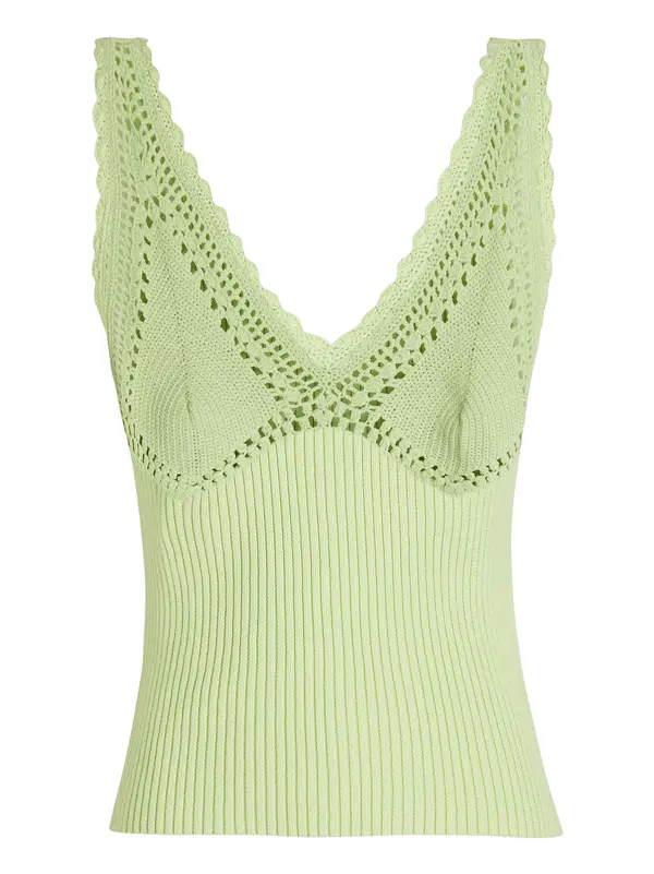 Derek Lam 10 Crosby Sia Crochet-trimmed Ribbed Top - Light Green