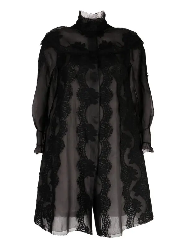 Shiatzy Chen Lace Organza Single-breasted Coat - Black