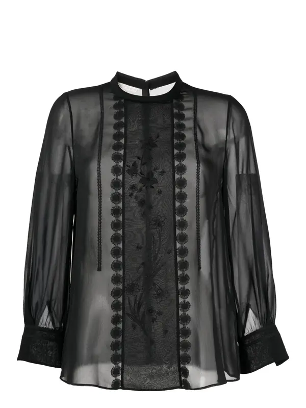Shiatzy Chen Mulberry Silk Lace Appliqué Shirt - Black