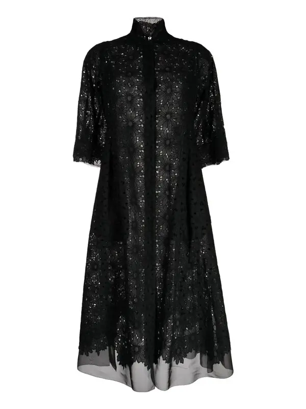 Shiatzy Chen Sheer Lace Cotton Long Coat - Black
