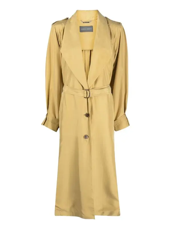 Alberta Ferretti Silk Shawl Lapel Trench Coat - Neutrals