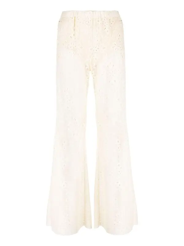 FORTE_FORTE Sheer Lace Flared Trousers - Neutrals
