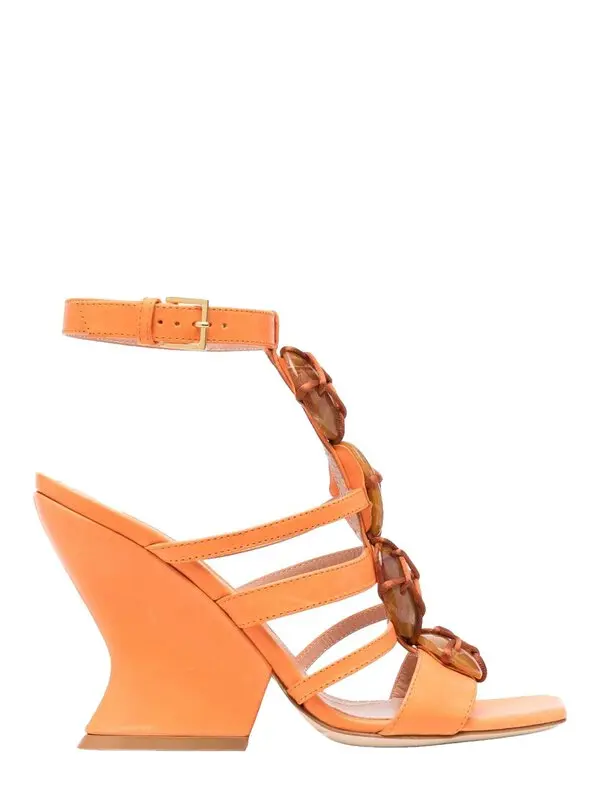 Alberta Ferretti Leather Bead-detail Sculptural Heel Sandals - Orange