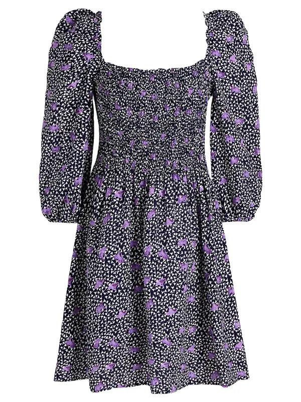 Maje Shirred Floral-print Crepe Mini Dress - Navy