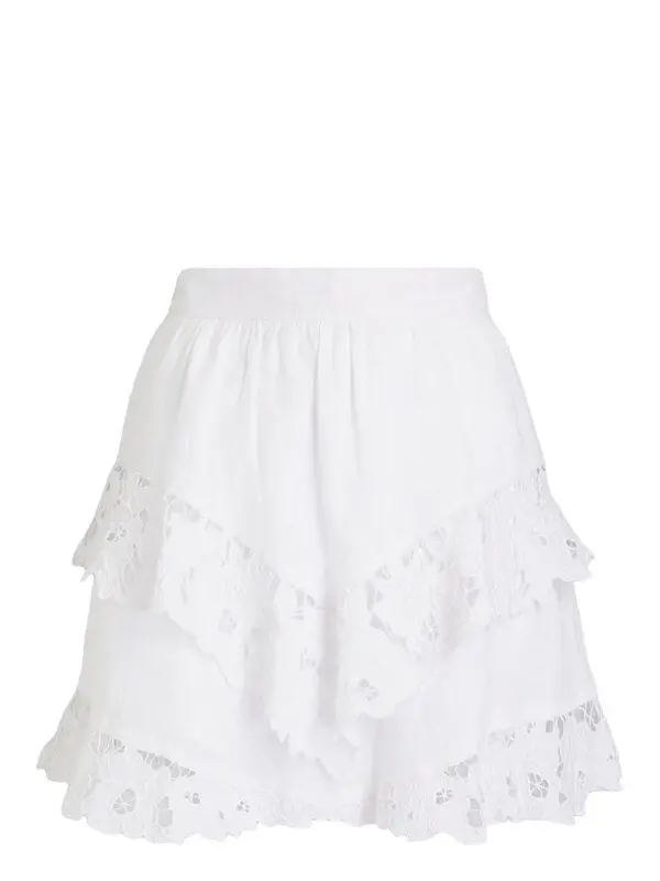 MARANT ETOILE Enali Tiered Linen Mini Skirt - White
