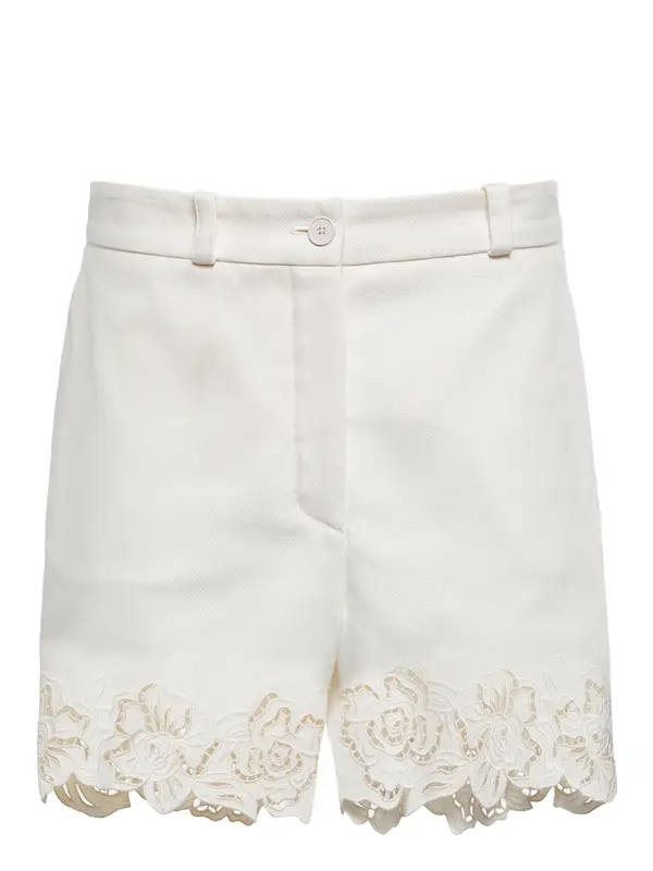 Elie Saab Embroidered Cotton Shorts - White