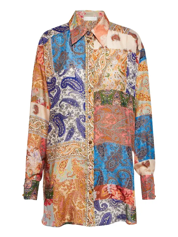 Zimmermann Devi Patchwork Silk Shirt - Multicoloured