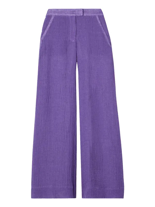 Lisa Marie Fernandez Net Sustain Linen-blend Gauze Wide-leg Pants - Purple