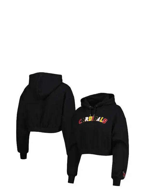 THE WILD COLLECTIVE Arizona Cardinals Cropped Pullover Hoodie - Black