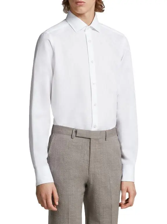 Zegna Garment Washed Cotton & Linen Button-up Shirt - White