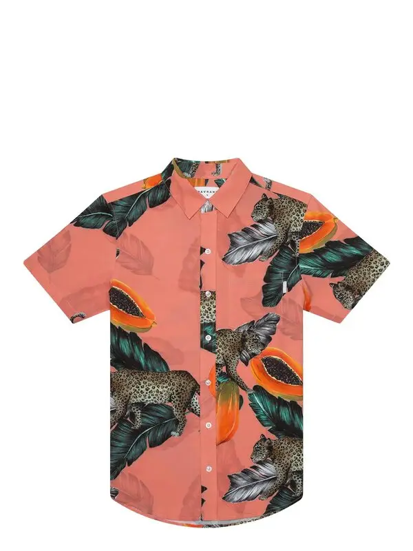 MAVRANS Tailored Fit Fruta Bomba Waterproof Short Sleeve Performance Button-up Shirt - Coral