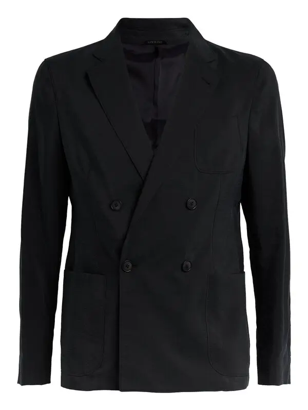 Giorgio Armani Silk-blend Double-breasted Blazer - Blue