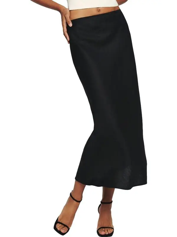 REFORMATION Layla Linen Skirt - Black