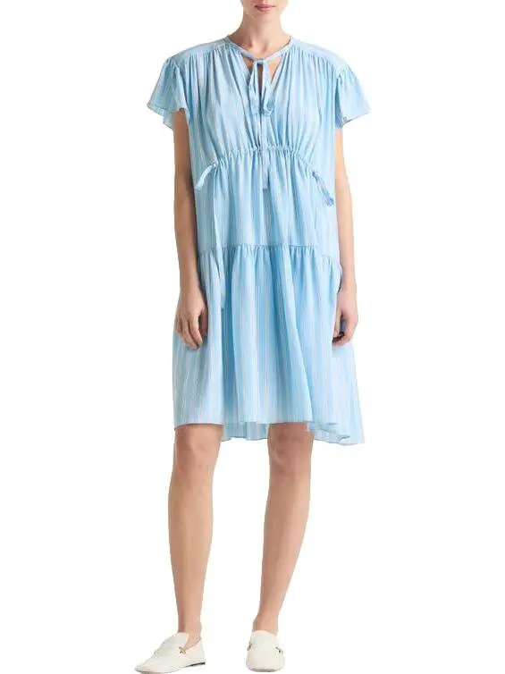 St. John Stripe Silk Crepe De Chine Shift Dress - Cornflower Multi