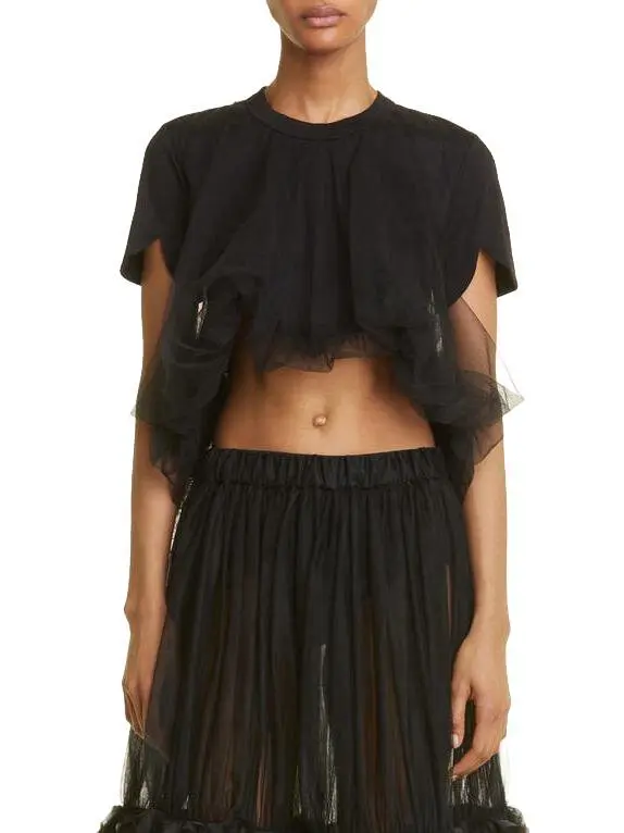 Noir Kei Ninomiya Ponte Knit & Tulle Top - Black
