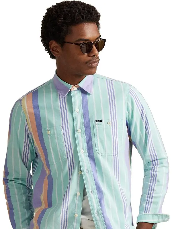 Ralph Lauren Classic Fit Striped Oxford Workshirt - Seafoam Purple Multi