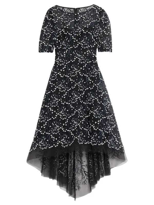 Rickie Freeman For Teri Jon 3d Lace High-low Dress - Black Multi