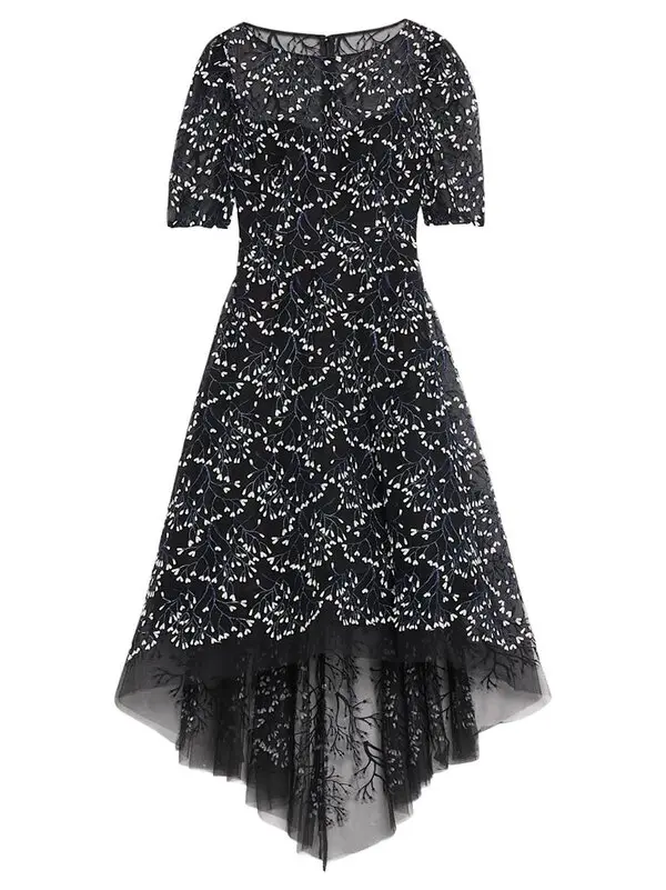 Rickie Freeman For Teri Jon 3d Lace High-low Dress - Black Multi