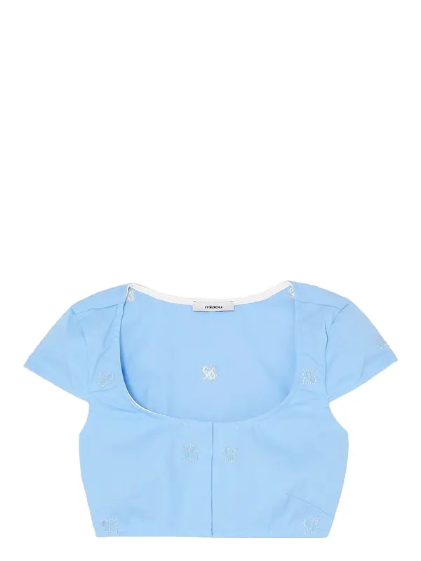 Miaou Jane Cropped Embroidered Top - Light Blue