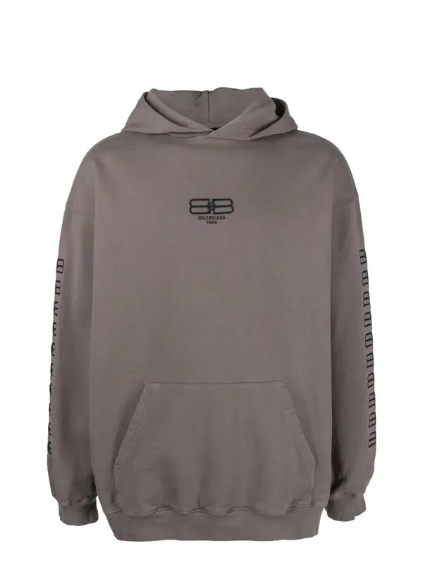 Balenciaga Cotton Hoodie With Embroidered Logo - Grey