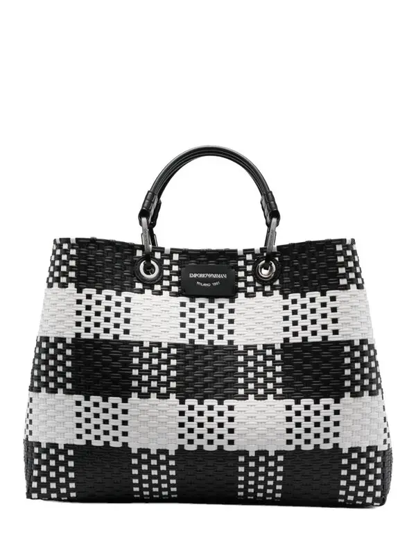 Emporio Armani Check-pattern Woven Tote Bag - Black