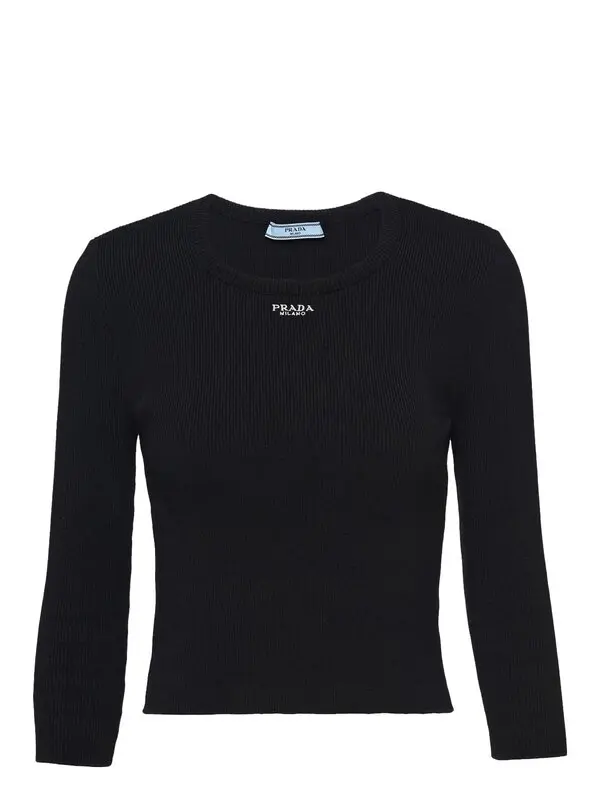Prada Logo-embroidered Ribbed Top - Black