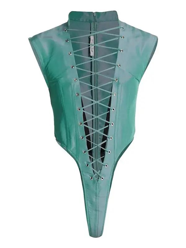 LAQUAN SMITH Utility Lace-up Bodysuit - Aqua