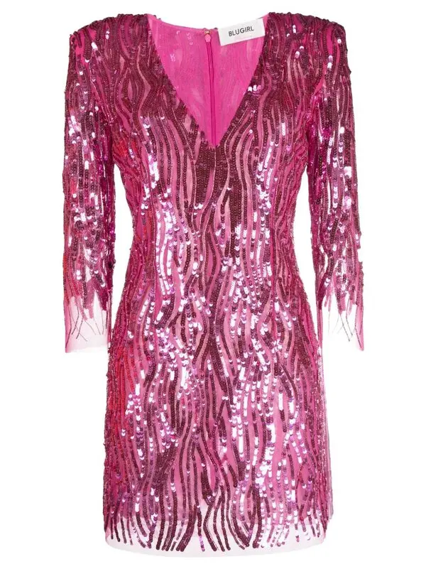 BLUGIRL Sequinned V-neck Mini Dress - Pink