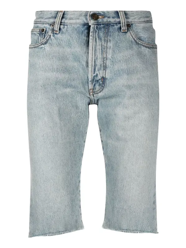 Saint Laurent Raw-cut Edge Denim Shorts - Blue