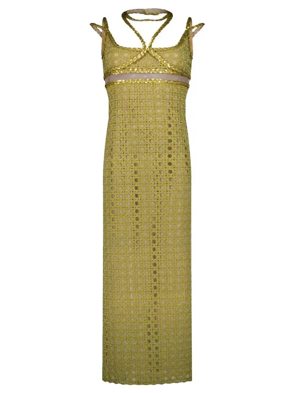 Giambattista Valli Halterneck Macramé Maxi Dress - Green