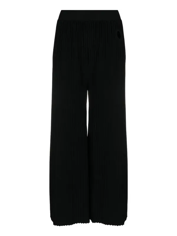 Stella McCartney Ribbed Knit Wide Leg Plissé Palazzo Pants - Black