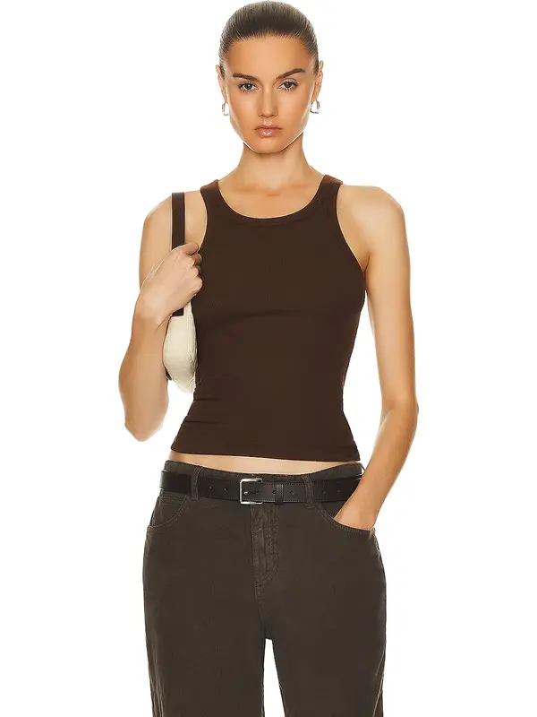 Eterne High Neck Fitted Tank Top - Chocolate