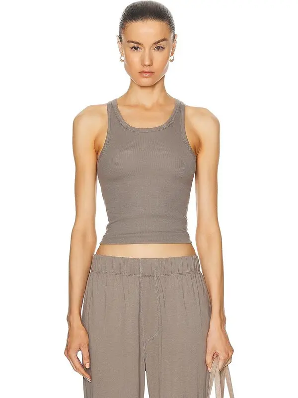 Eterne High Neck Fitted Tank Top - Clay