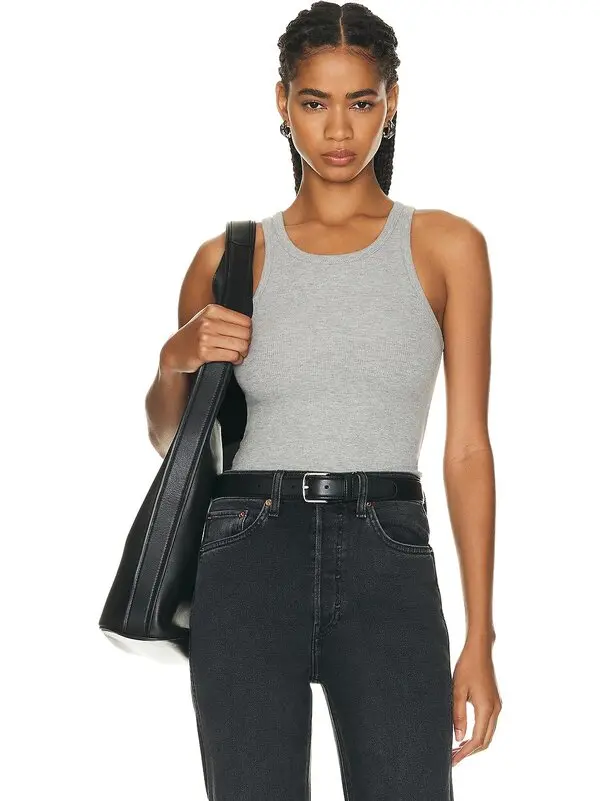 Eterne High Neck Fitted Tank Top - Heather Grey