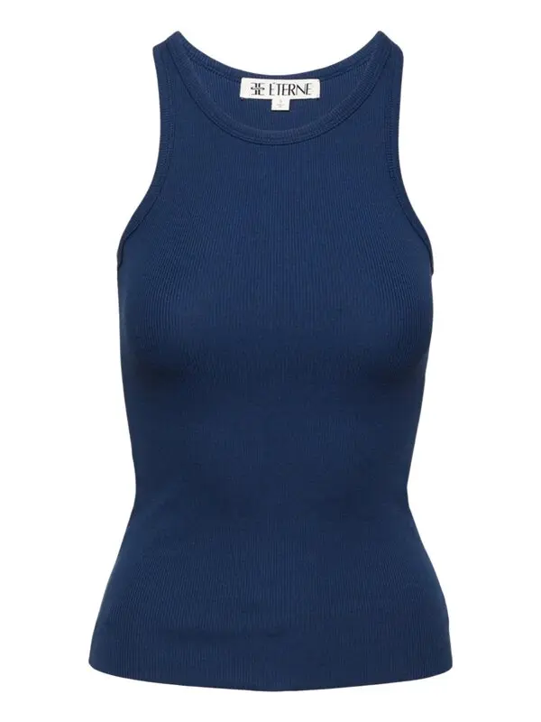 Eterne High Neck Fitted Tank Top - Navy