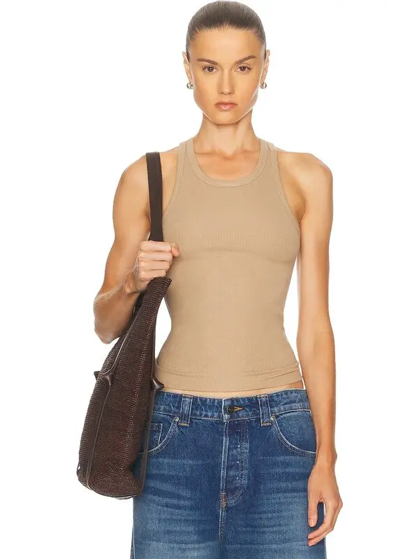 Eterne High Neck Fitted Tank Top - Taupe