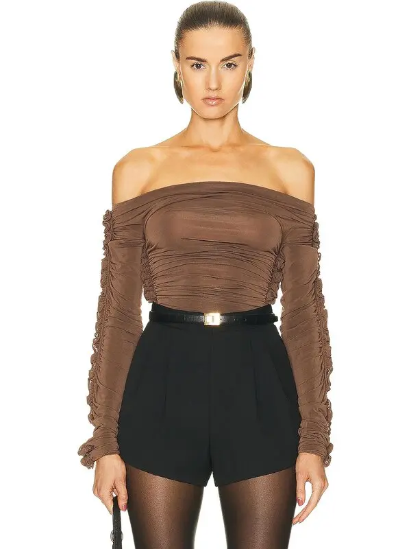 Saint Laurent Off The Shoulder Bodysuit - Terre