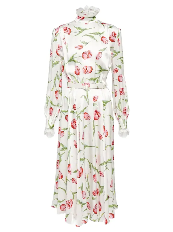 RODARTE Floral Silk Midi Dress - White