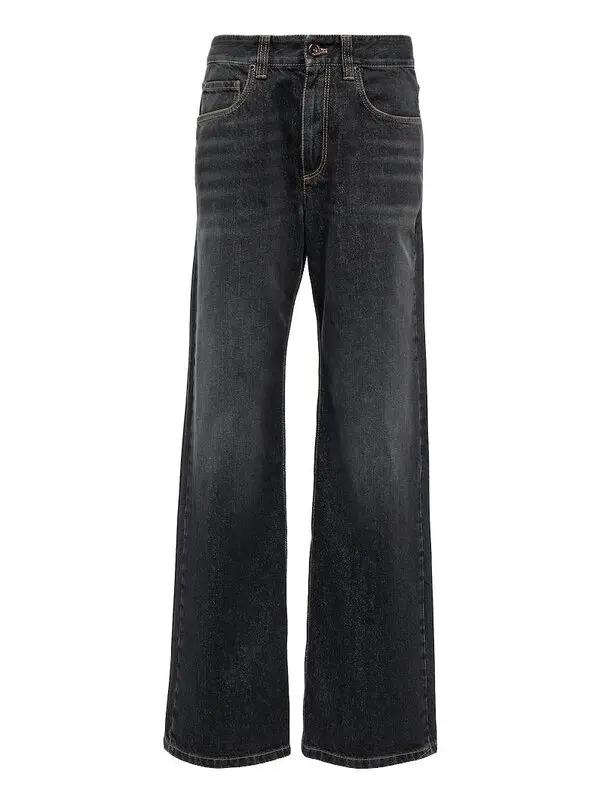 Brunello Cucinelli Embellished Wide-leg Jeans - Grey